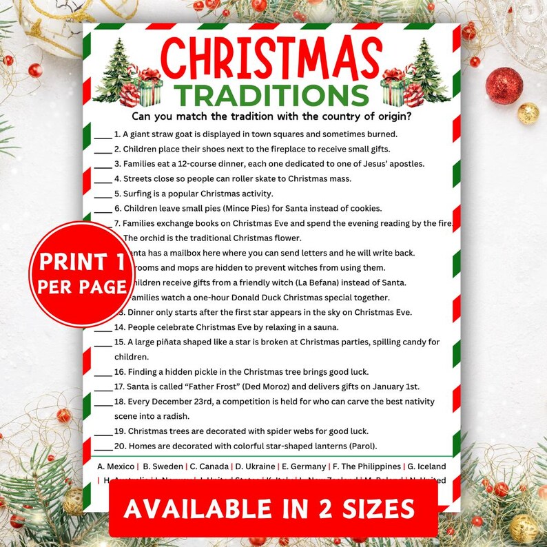 Christmas Traditions Around the World Game, Printable Christmas Game ...