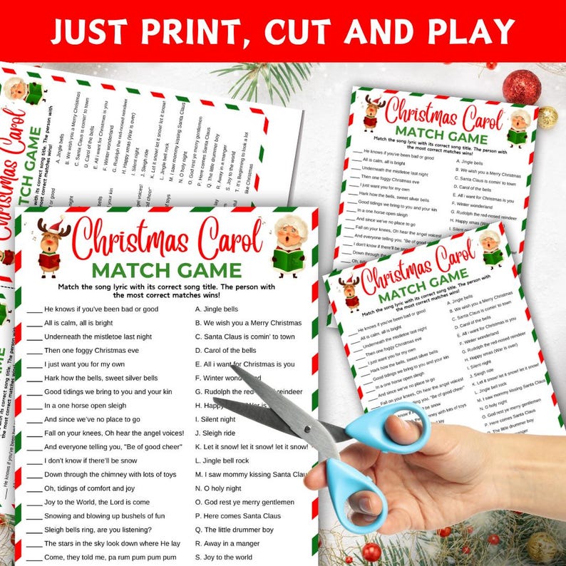 Christmas Carol Game, Printable Christmas Game, Christmas Song Trivia ...