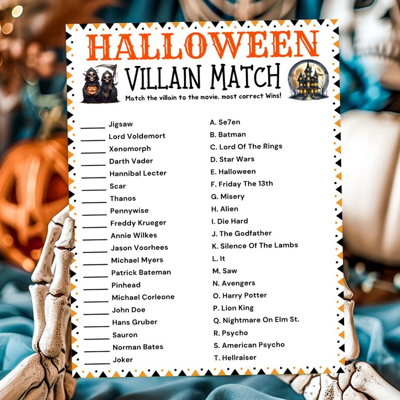Halloween Movie Villain Match up Game, Printable Halloween Game, Fun ...