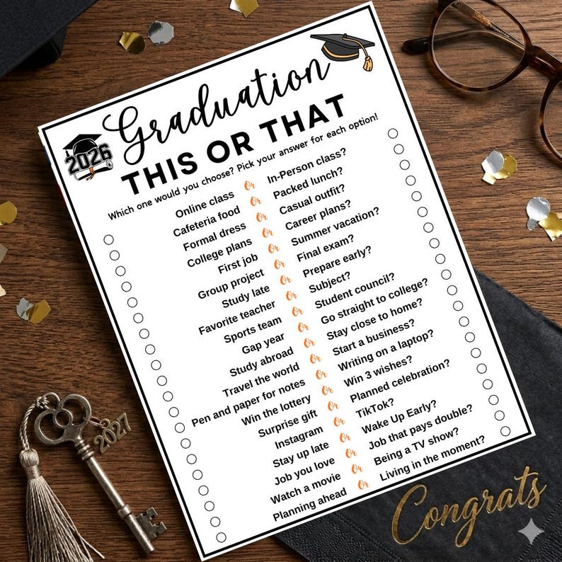 Printable This or That Graduation Game, Would You Rather, Graduation ...