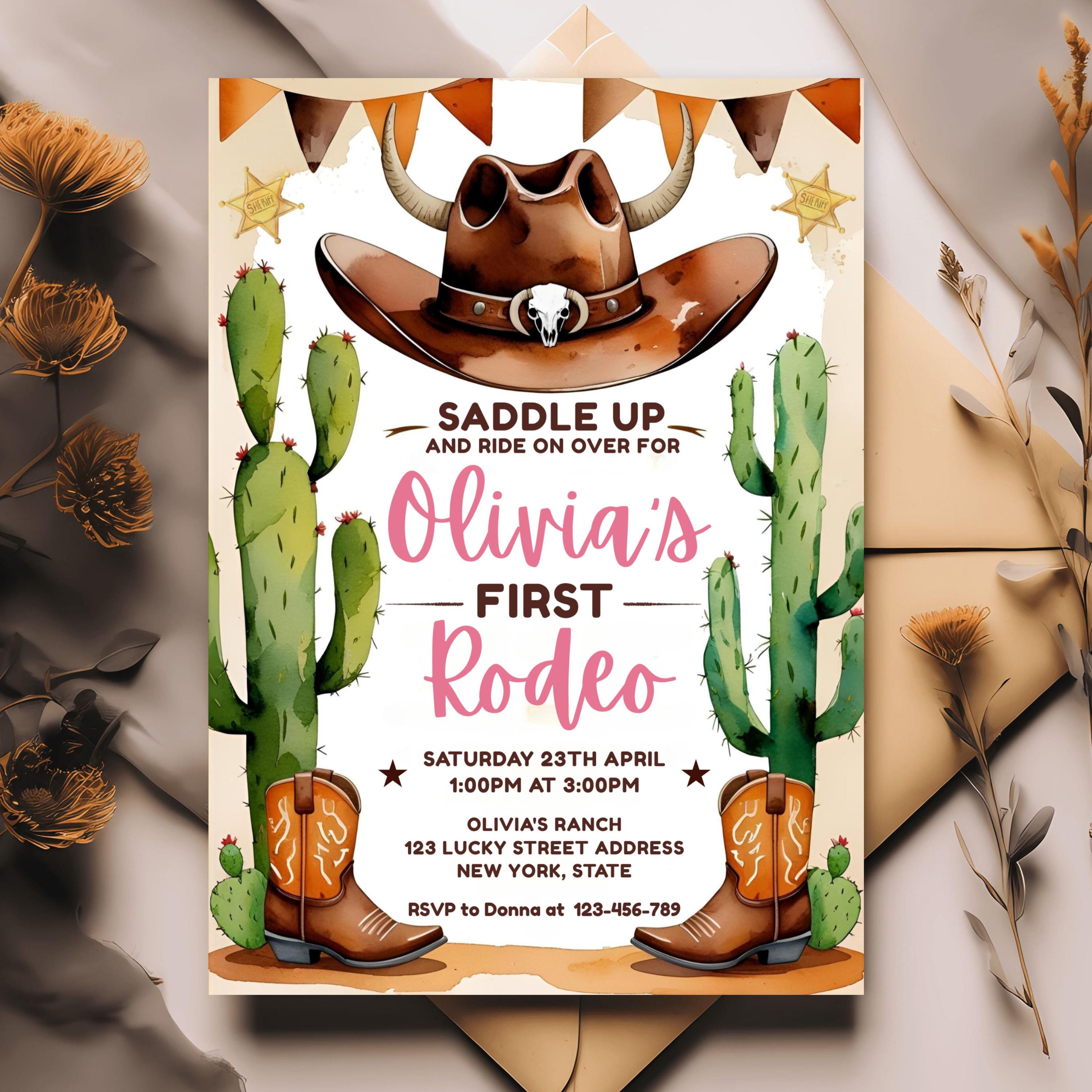 Editable First Rodeo Birthday Invitation Template, Printable Cowboy ...