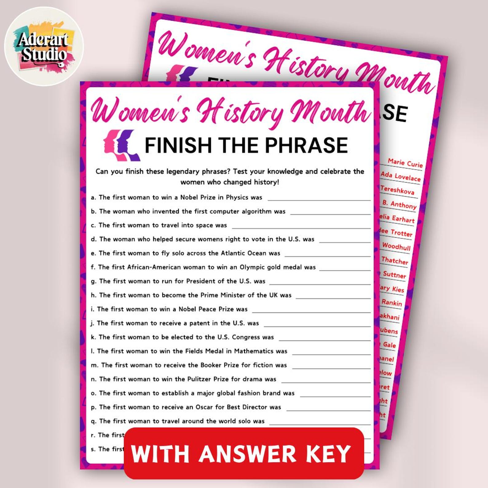 Women's History Month Finish the Phrase Game, Women's Day Trivia Game ...