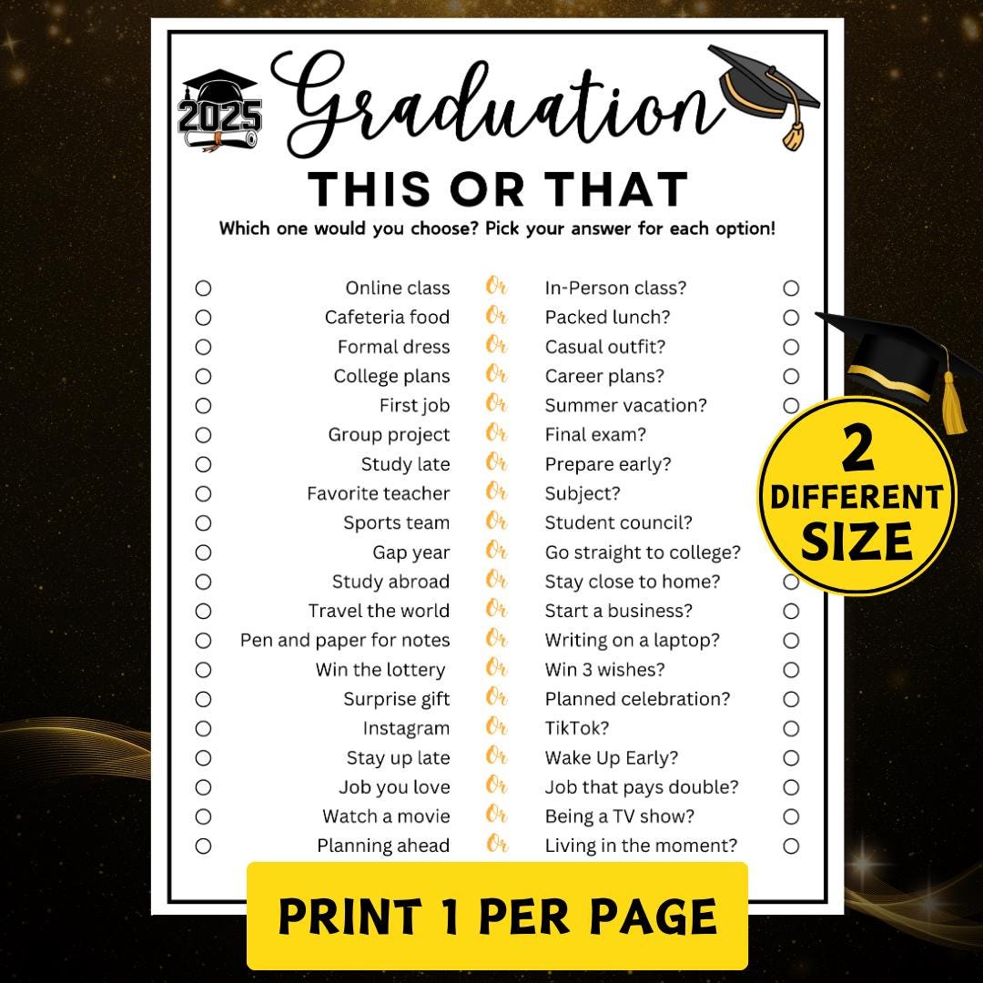 Printable This or That Graduation Game, Would You Rather, Graduation ...