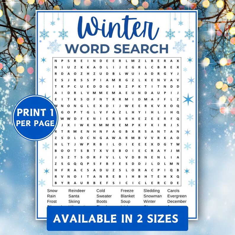 Winter Word Search Game, Printable Winter Party Game, Word Search ...