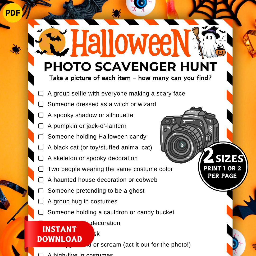 Halloween Photo Scavenger Hunt Game, Halloween Games for Kids Teens ...