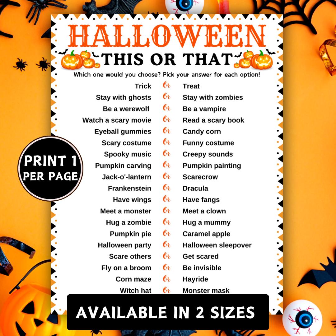Halloween This or That Game, Would You Rather, Printable Halloween ...