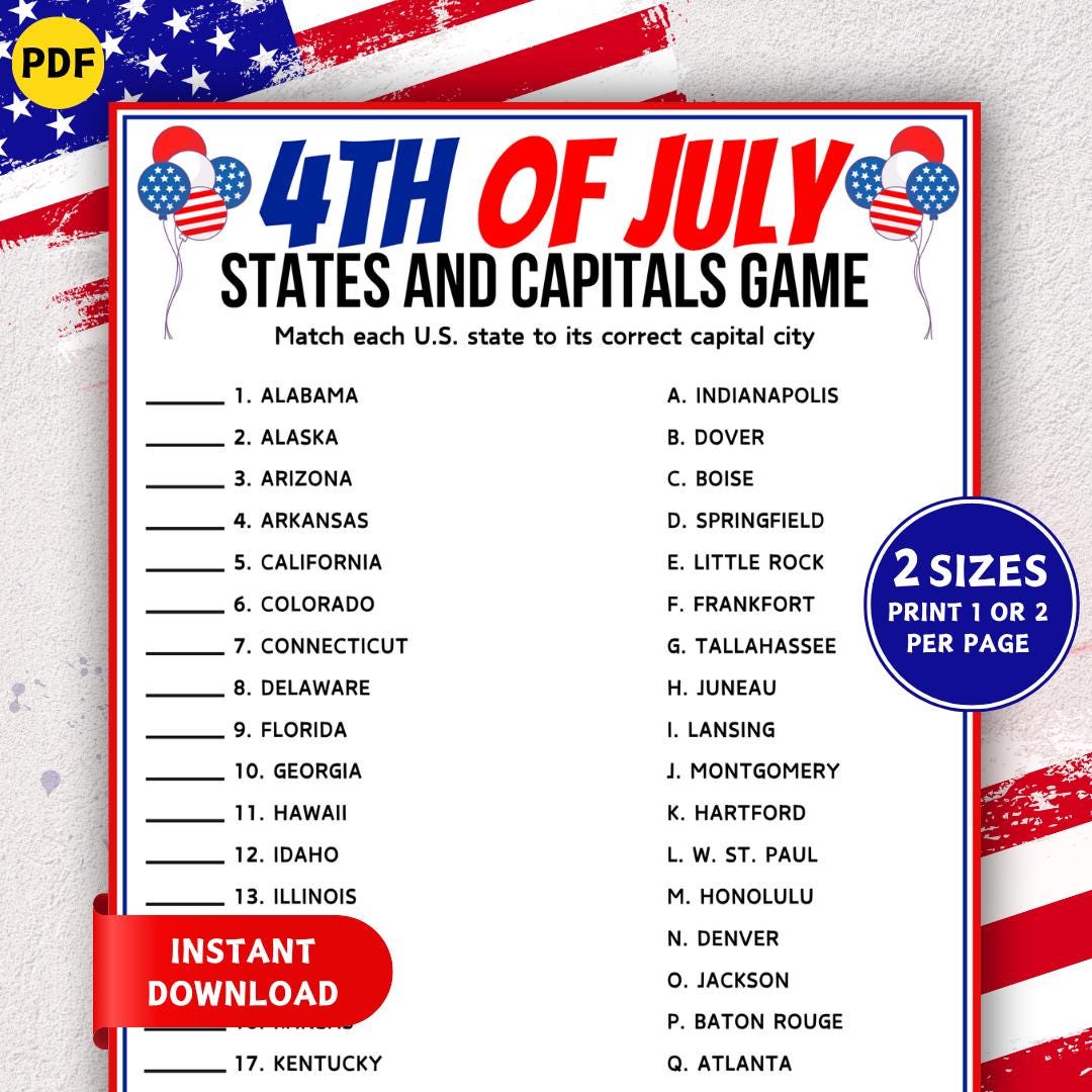States and Capitals Match up Game, US States Game, American Trivia Game ...