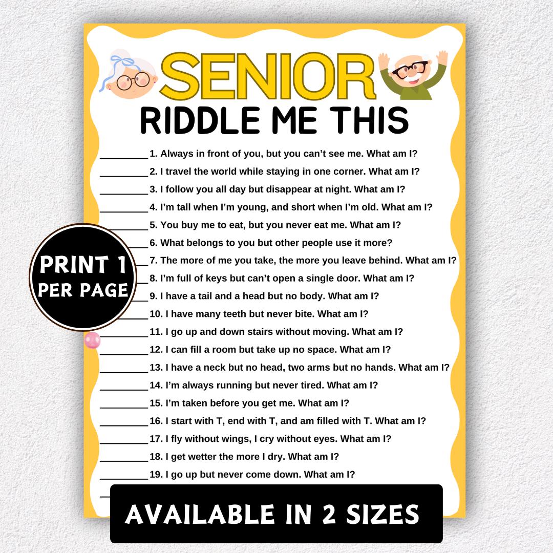 Senior Riddles Game, Senior Party Games, Riddle Quiz, Games for Senior ...
