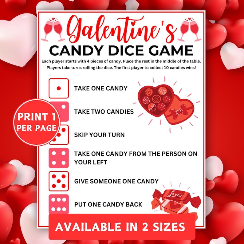 Galentine's Day Candy Dice Game, Printable Galentines Games, Candy ...