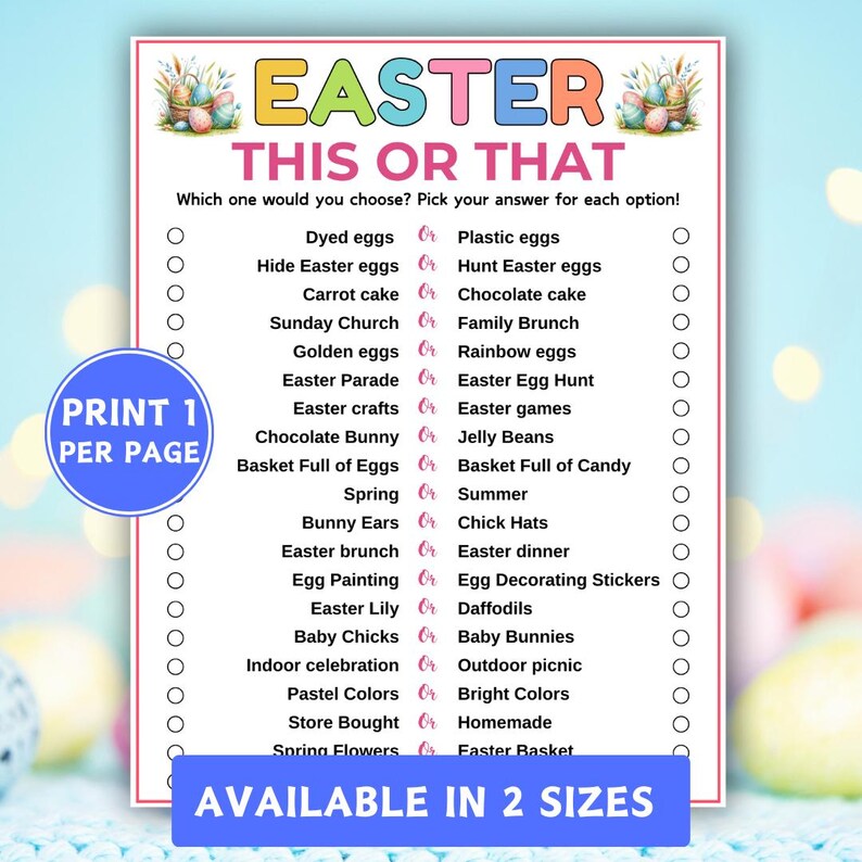 Easter This or That Game, Would You Rather, Printable Easter Games ...