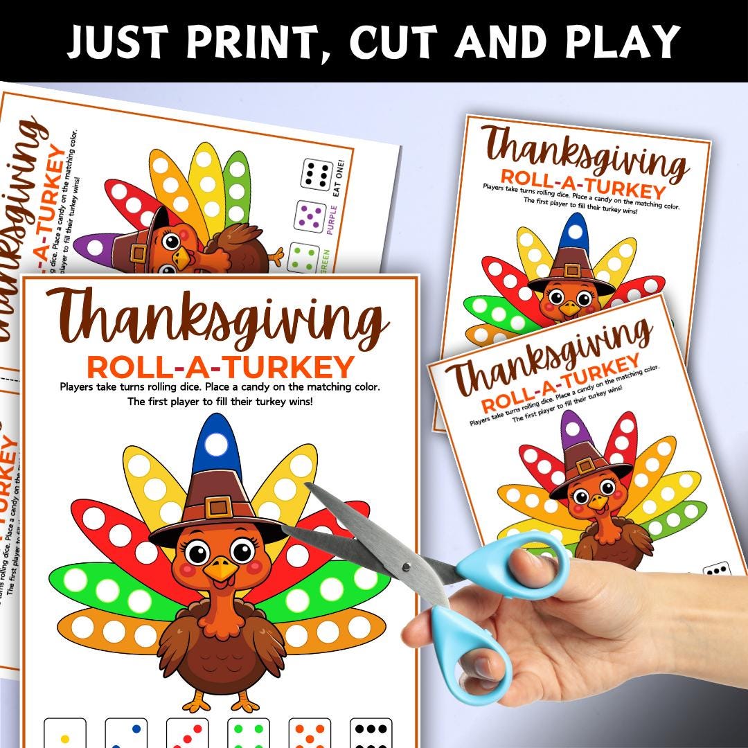 Roll A Turkey Dice Game, Printable Thanksgiving Game, Fun Family ...