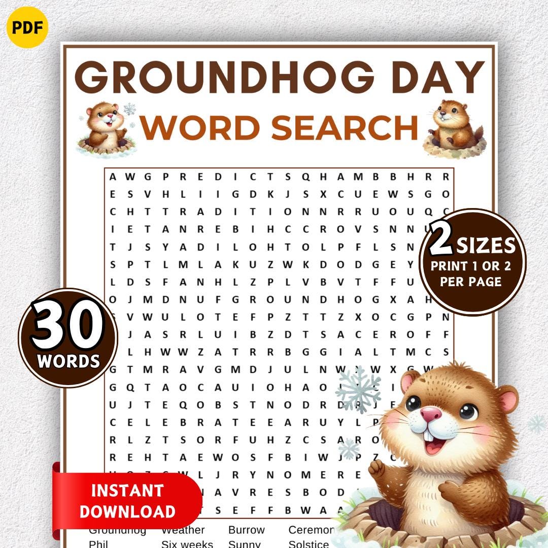 Groundhog Day Word Search Game, Groundhog Day Party Idea, Word Game ...