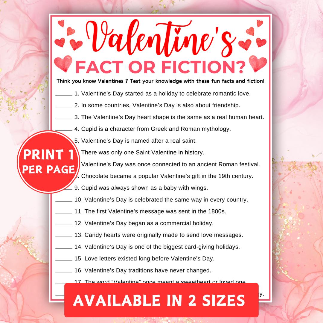 Valentine's Day Fact or Fiction Game, Printable Trivia Party Game ...