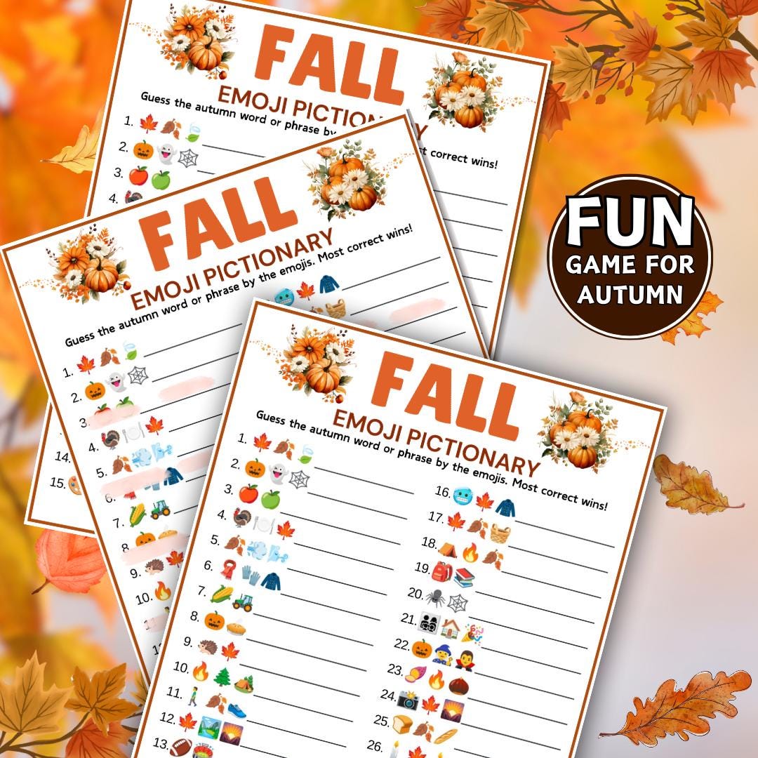 Fall Emoji Game, Autumn Emoji Pictionary, Trivia Game, Autumn Emoji ...