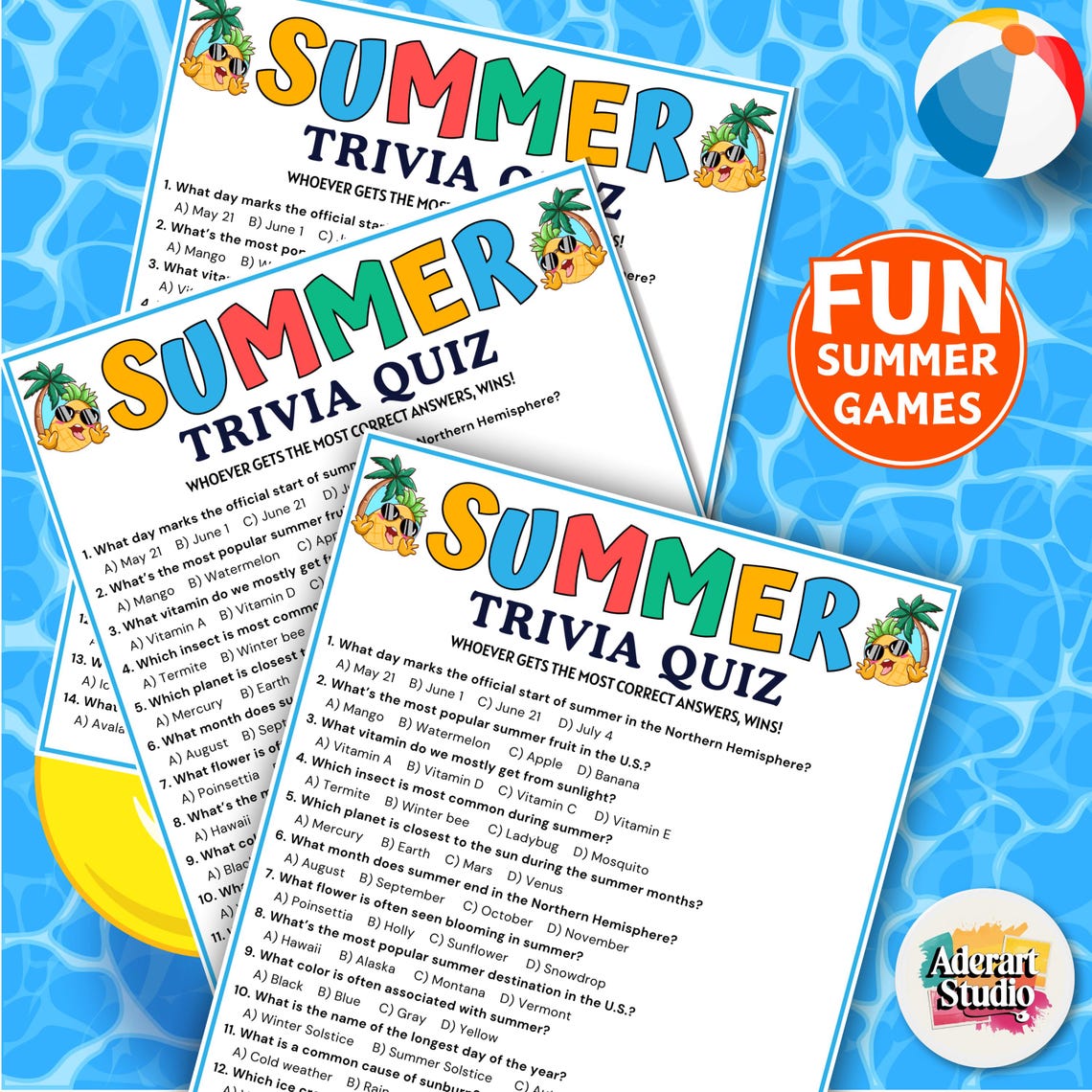 Summer Trivia Game, Printable Summer Party Game, Summer Activities for ...