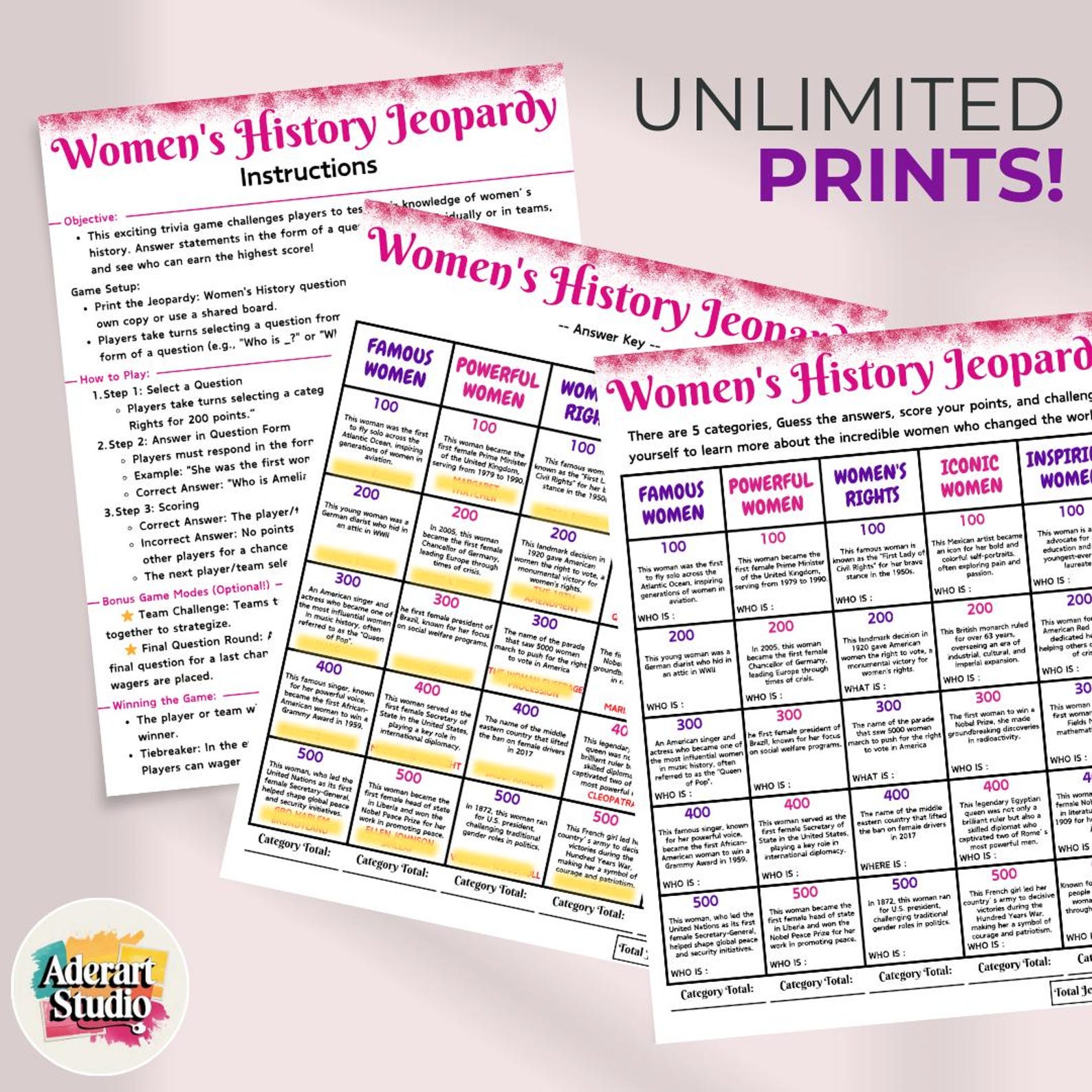 Women's History Jeopardy Game, Women's History Trivia Game, Women's Day ...