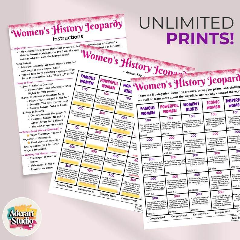 Women's History Jeopardy Game, Women's History Trivia Game, Women's Day ...