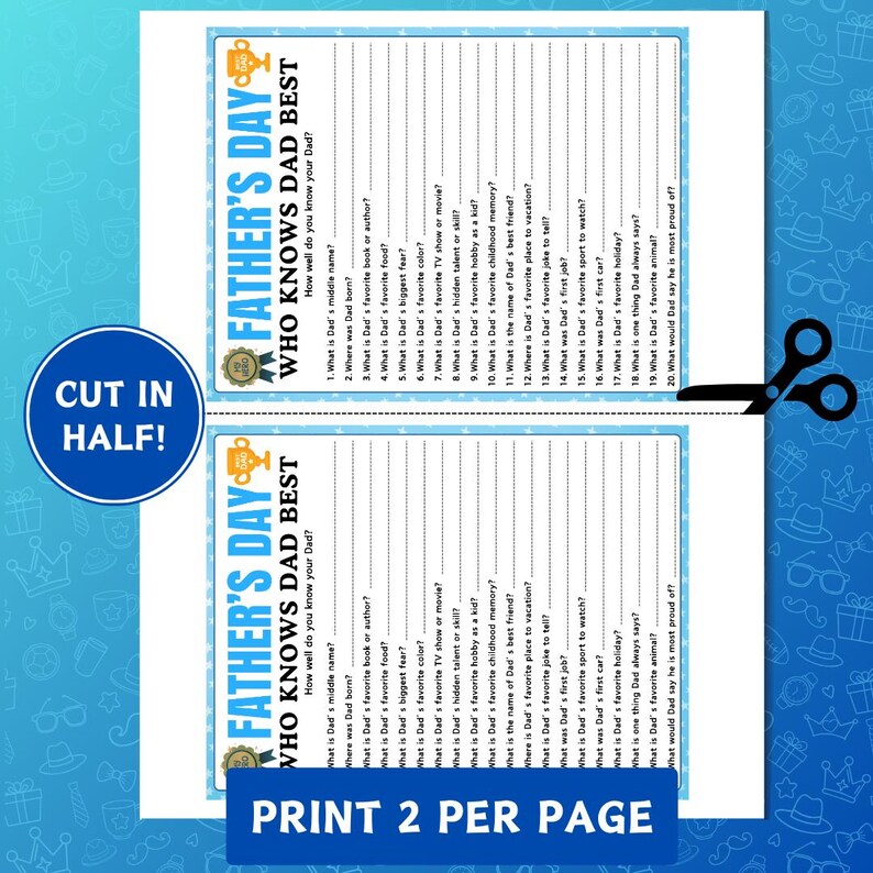 Father's Day Who Knows Dad Best Game, Father's Day Party Game, Daddy ...