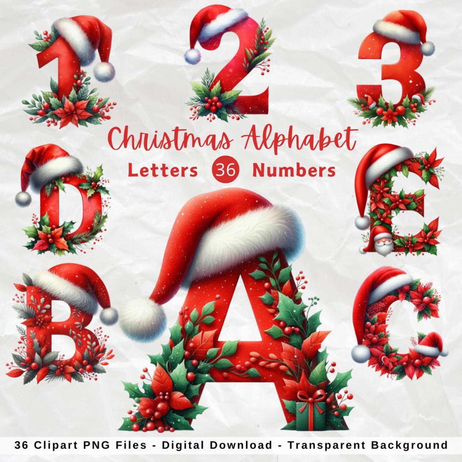Christmas Floral Alphabet & Numbers Clipart, Christmas Letters ...