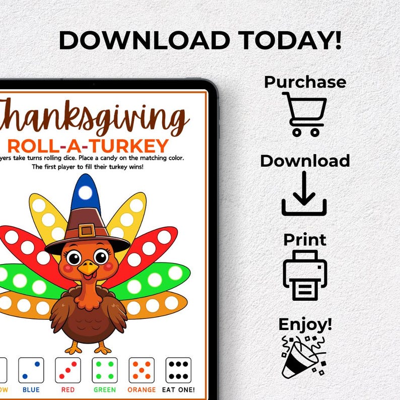 Roll A Turkey Dice Game, Printable Thanksgiving Game, Fun Family ...
