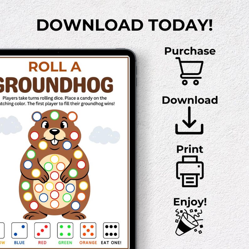 Roll A Groundhog Dice Game, Printable Groundhog Day Game, Group Family ...