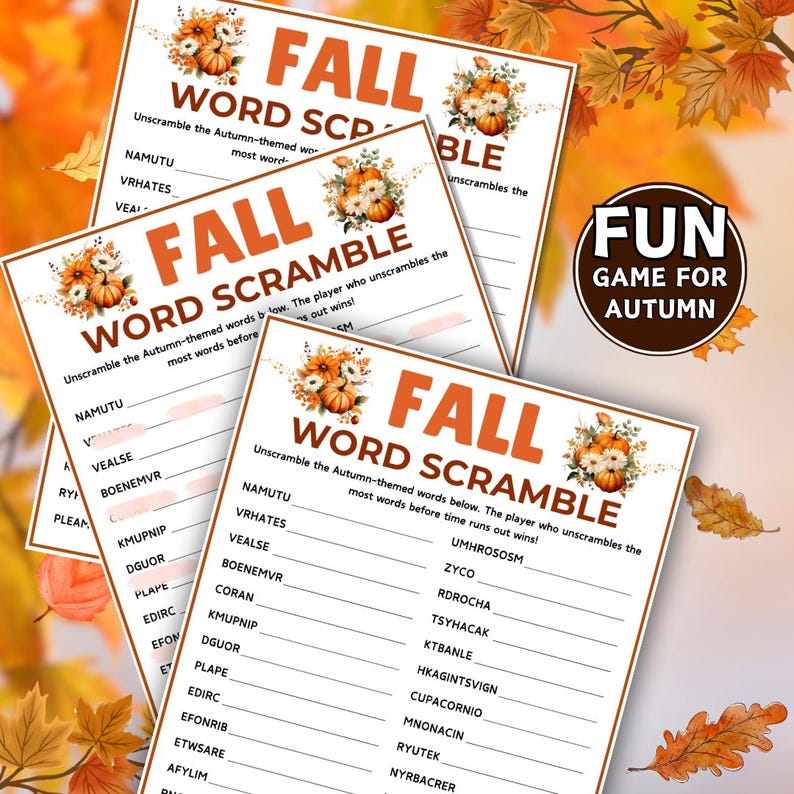 Fall Word Scramble Game, Printable Autumn Game, Fun Activity Word Games ...