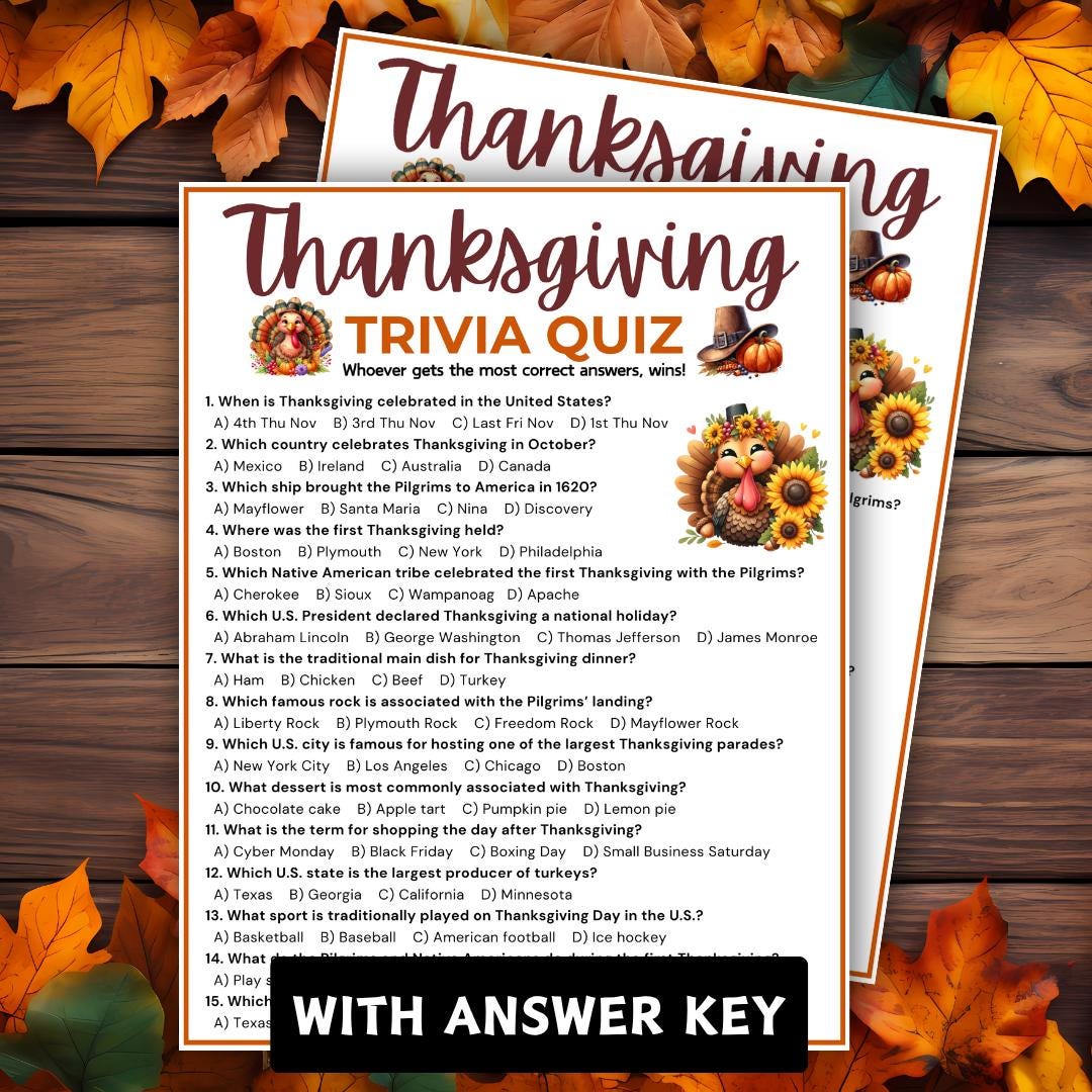 Thanksgiving Trivia Game, Printable Thanksgiving Game, Fall Games for ...