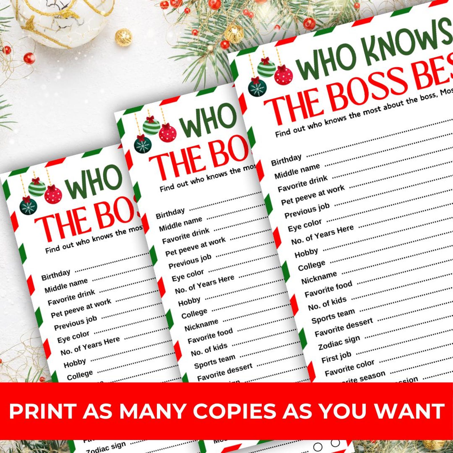 Office Holiday Who Knows the Boss Best Game, Fun Christmas Work Party ...
