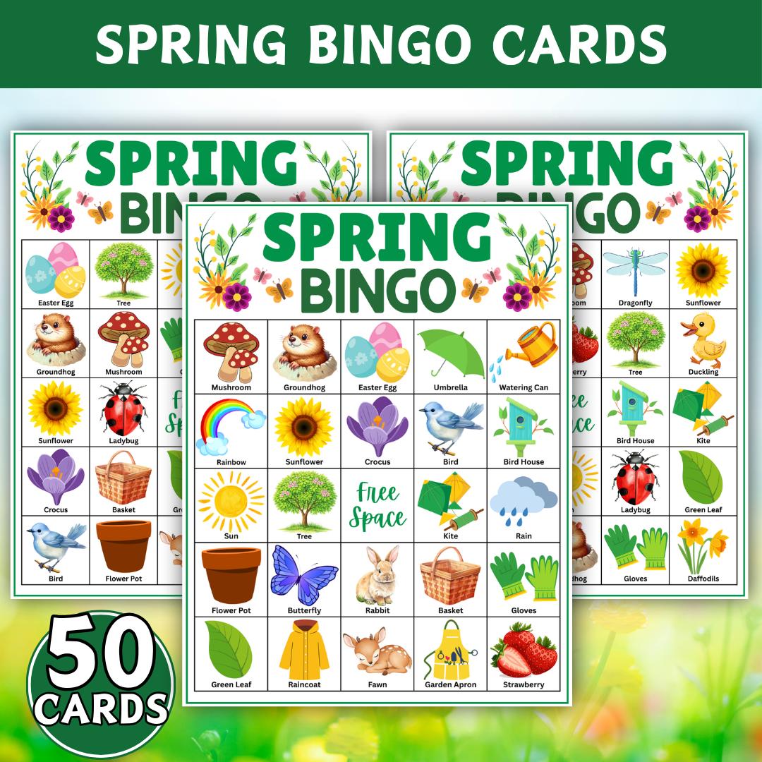 50 Spring Bingo Cards, Printable Spring Bingo, Spring Party Game ...