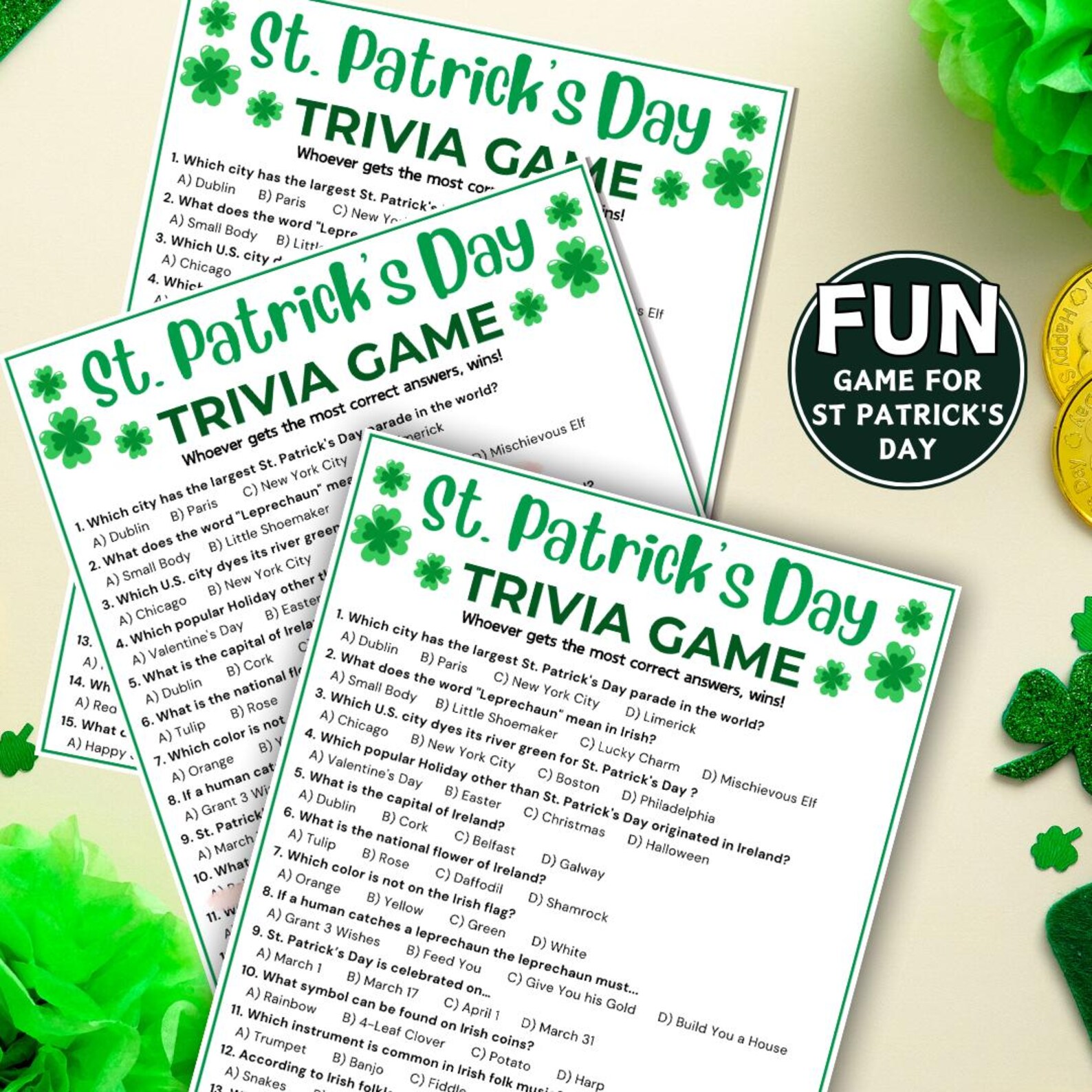 St. Patrick's Day Trivia Game, Printable St Patricks Day Games, Holiday ...