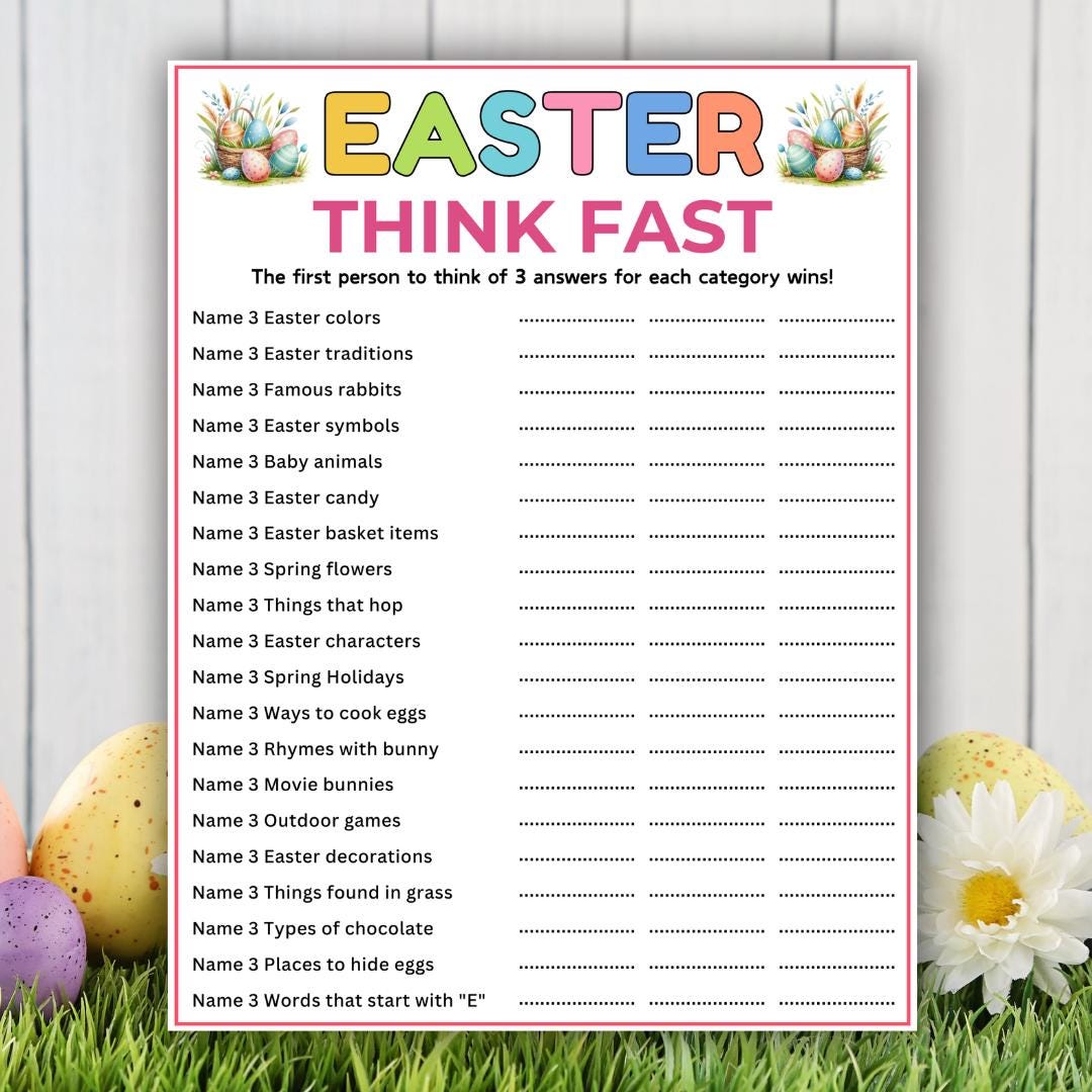 Easter Think Fast Game! Printable Easter Games, Think Quick Trivia Game ...