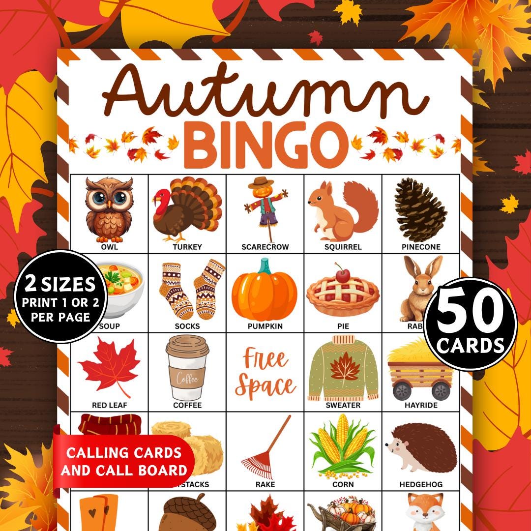 50 Autumn Bingo Cards, Autumn Bingo, Printable Autumn Games, Autumn ...