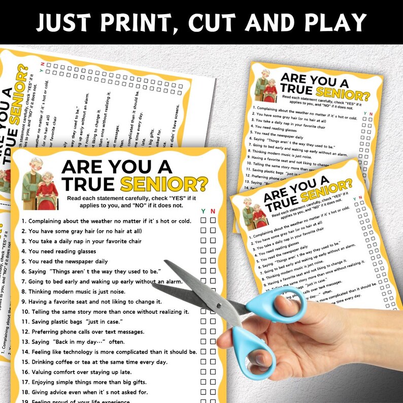 Are You a True Senior Game, Printable Games for Senior Citizens, Group ...