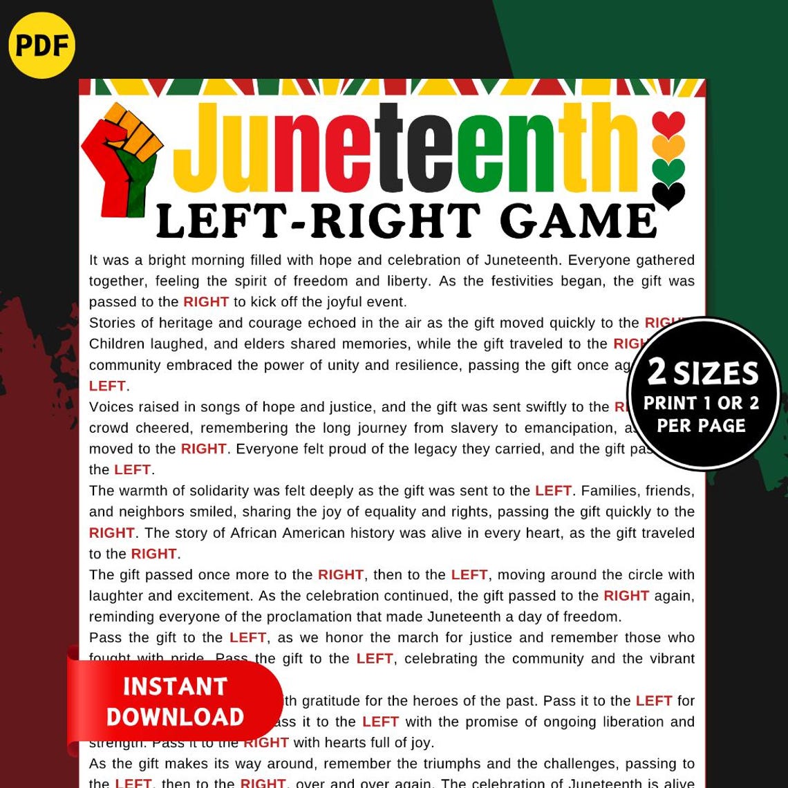 Left Right Juneteenth Game, Pass the Prize, Gift Exchange Game ...