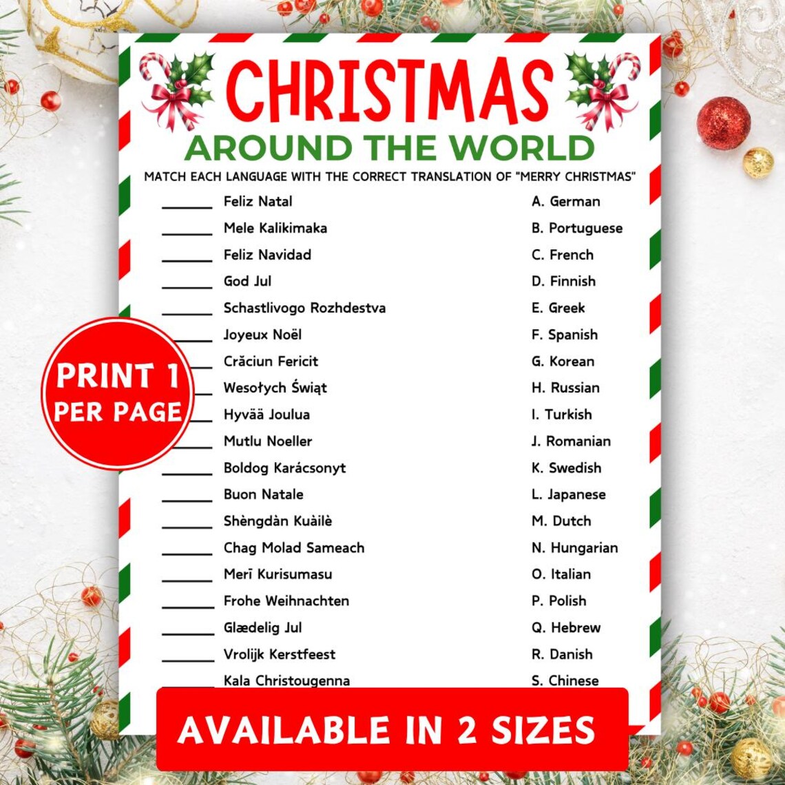 Christmas Around the World Game, Printable Christmas Game, Translate ...
