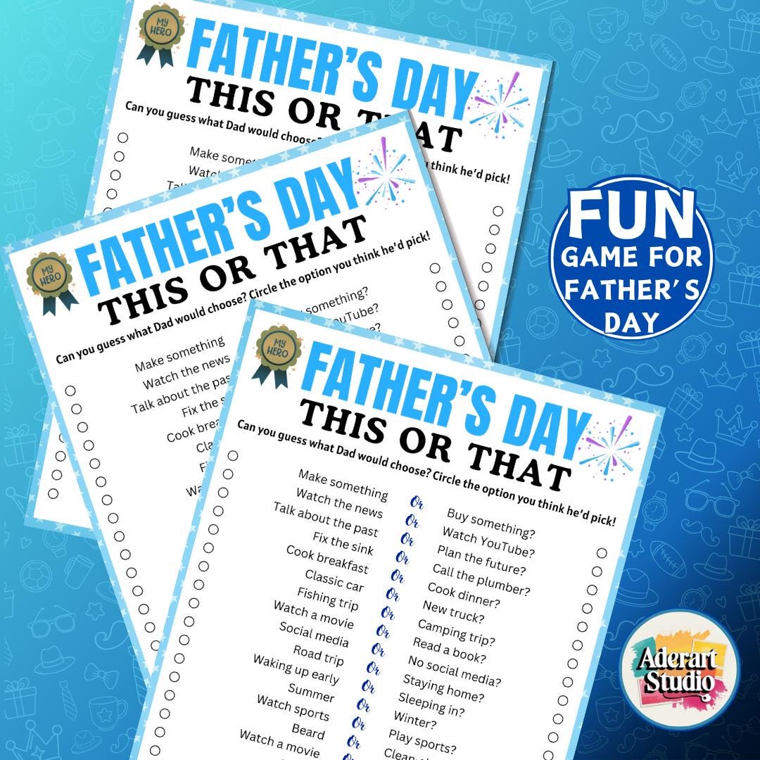 Printable Father's This or That Game, Fathers Day Party Game, Fathers ...
