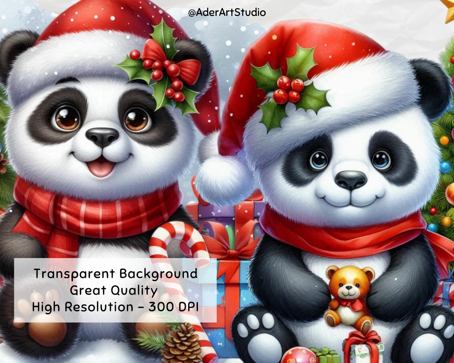 Watercolor Christmas Panda Clipart Bundle, Panda Christmas Illustration ...