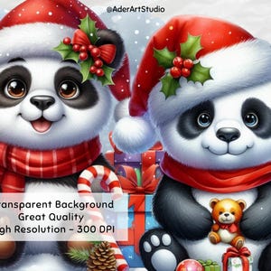 Watercolor Christmas Panda Clipart Bundle, Panda Christmas Illustration ...
