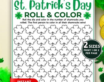 Printable St Patricks Day Roll and Color Game, St Patrick's Party Game ...