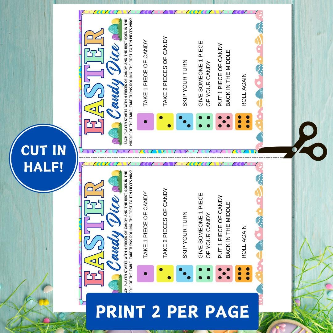 Printable Easter Candy Dice Game, Pass the Candy Game, Fun Easter Party ...