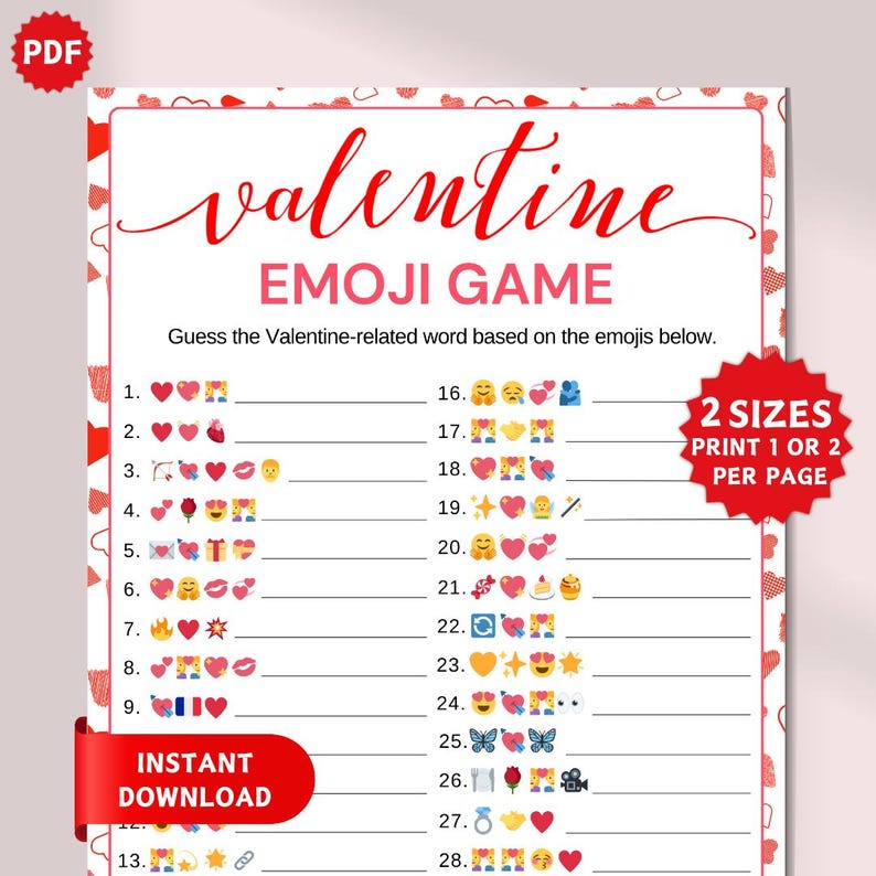 Valentine's Day Emoji Pictionary, Emoji Game, Printable Valentine Game ...