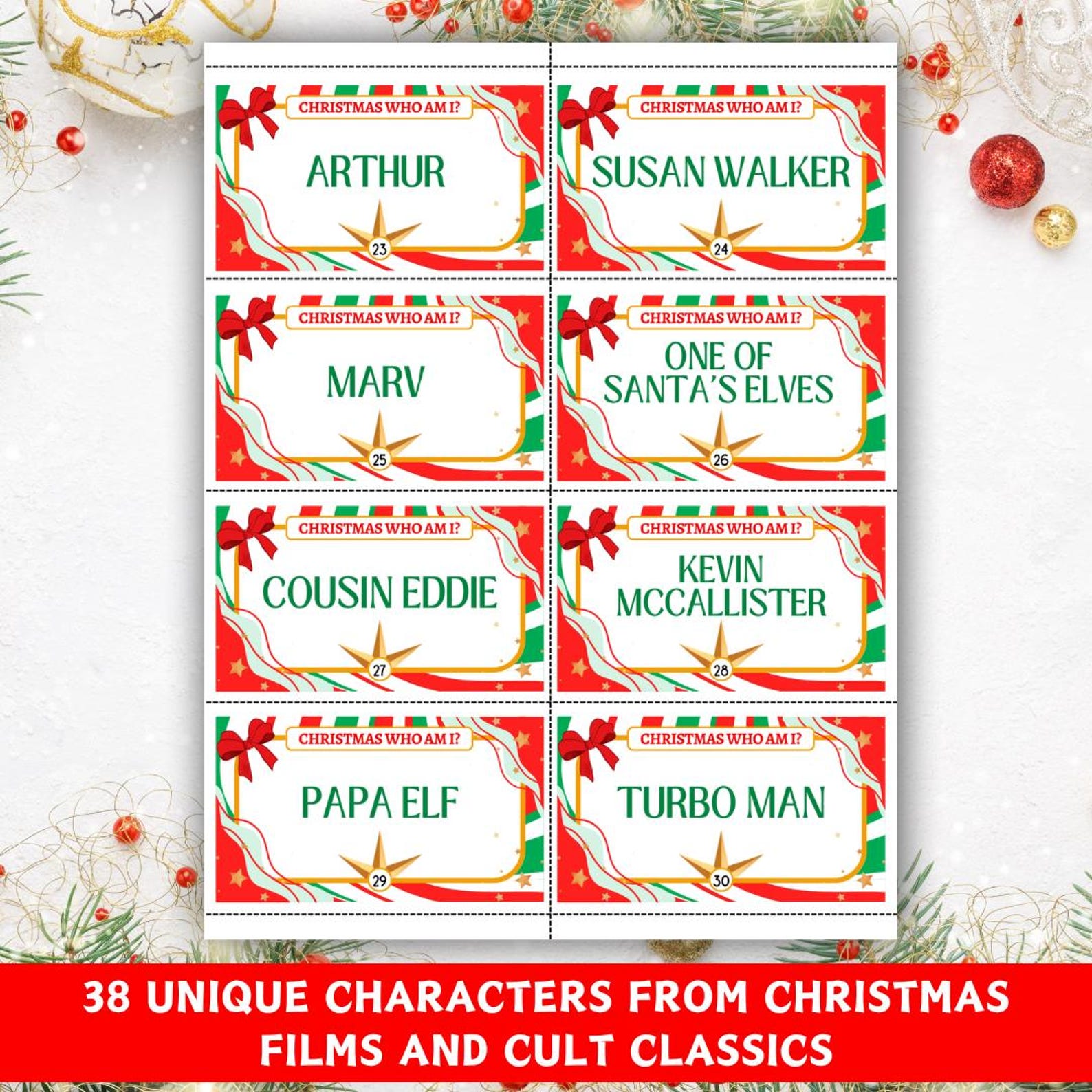 Who Am I Christmas Party Game, 38 Characters to Guess, Printable ...
