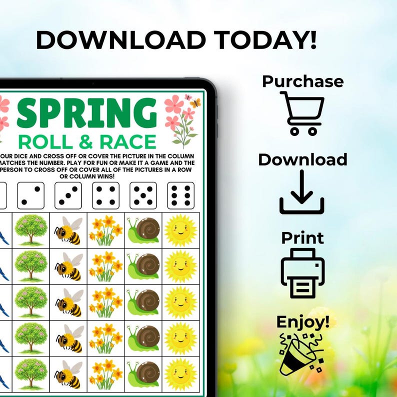 Spring Roll and Race Game, Printable Spring Dice Game for Kids & Adults ...