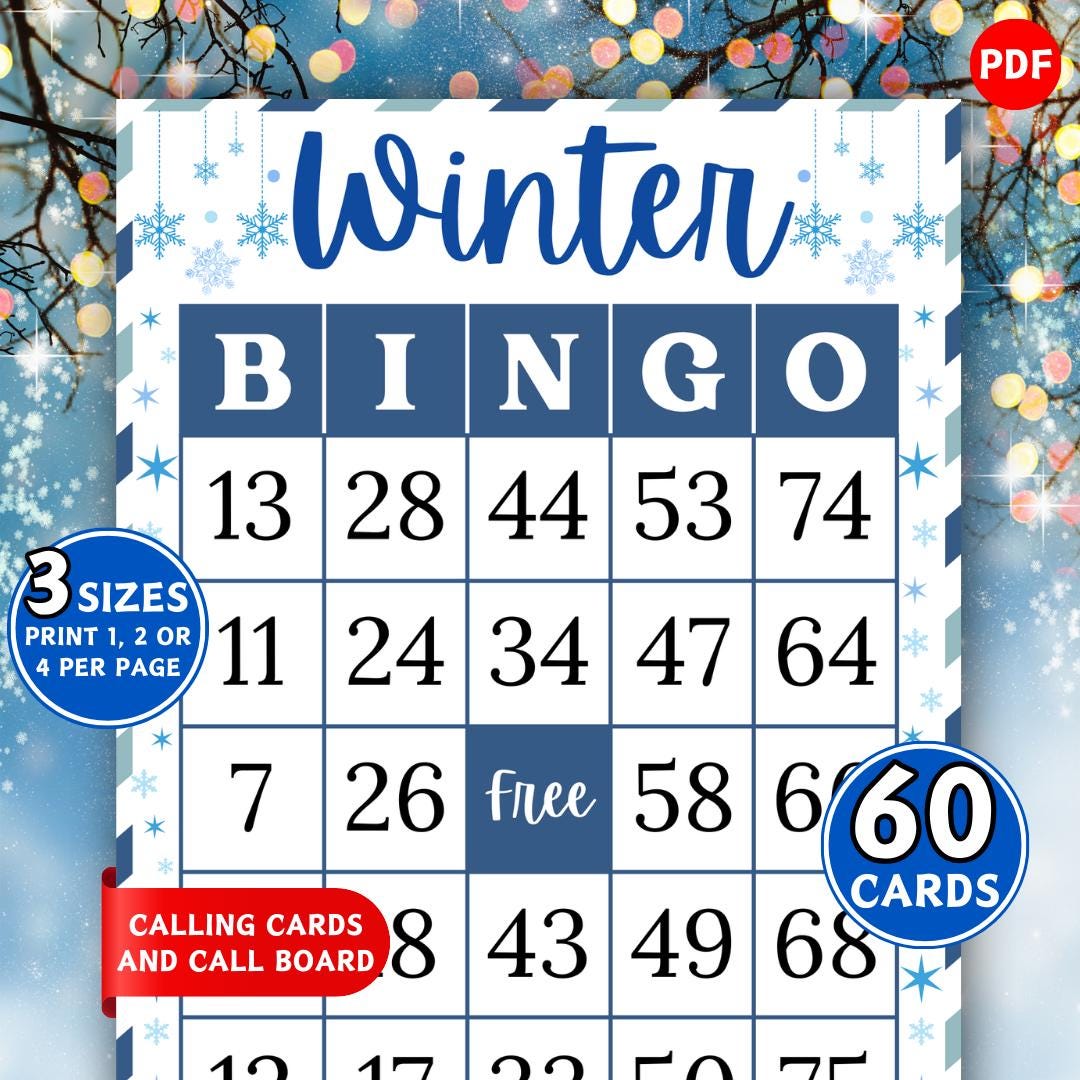 Winter Bingo, 60 Winter Bingo Cards, Winter Party Games, Winter ...