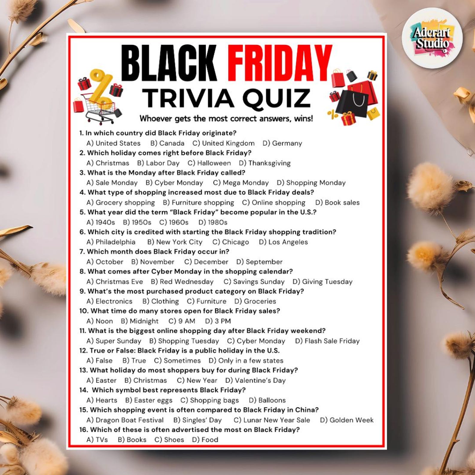 Black Friday Trivia Game, November Trivia Quiz, Printable Autumn Game ...