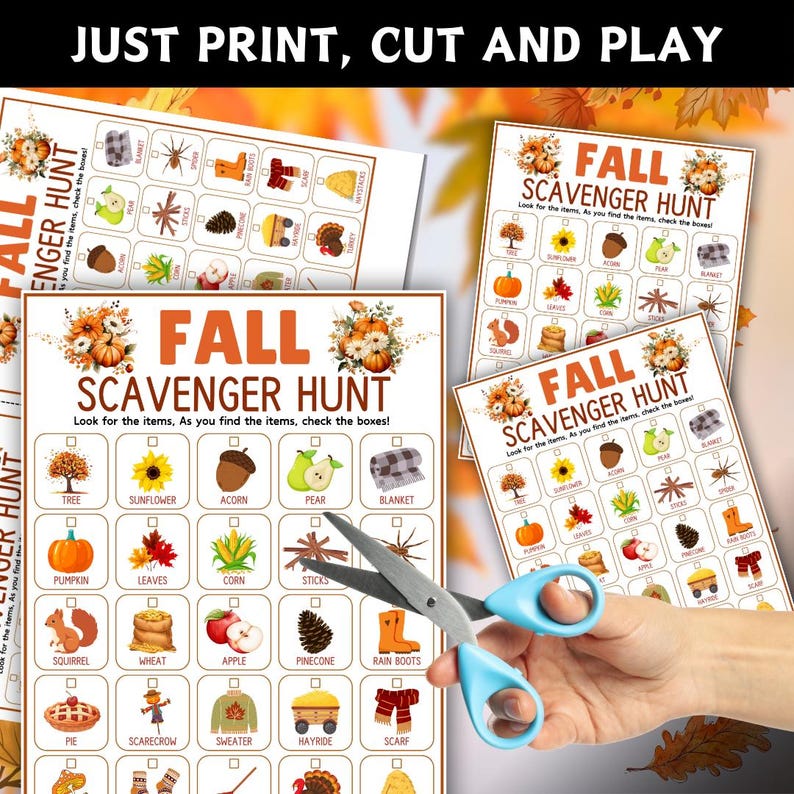Fall Scavenger Hunt, Indoor Treasure Hunt, Printable Autumn Game for ...