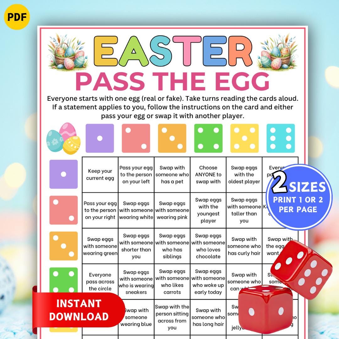 Easter Pass the Egg Game, Easter Left Right Dice Game, Easter Party ...