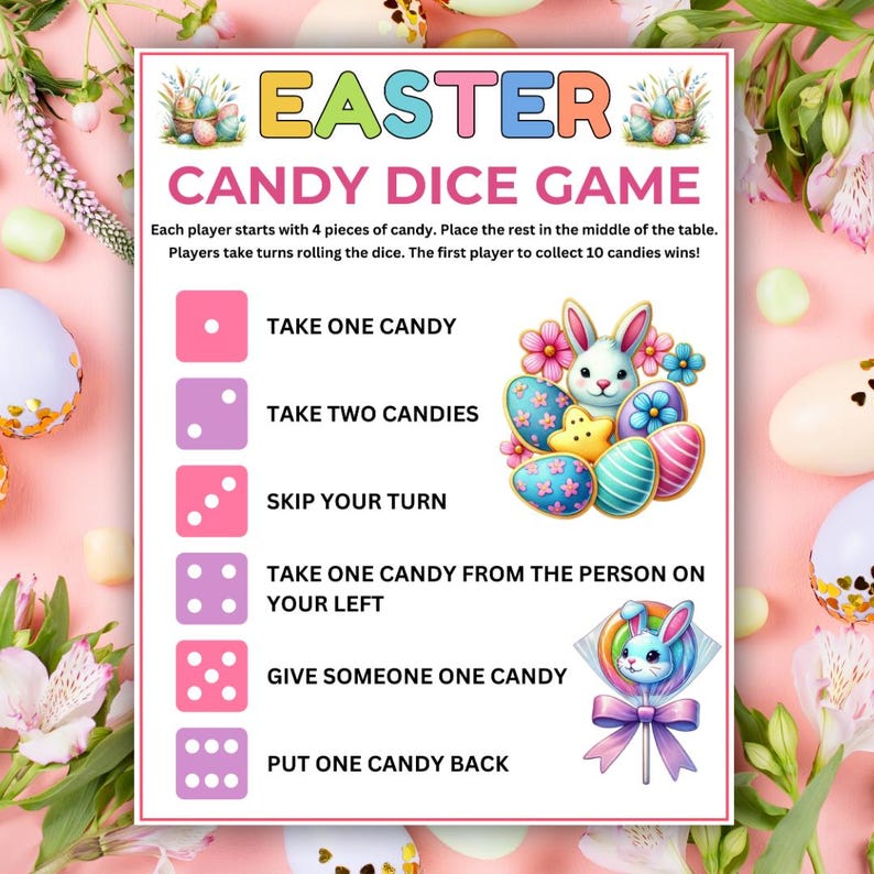 Easter Pass the Candy Game, Easter Dice Game, Candy Dice Game, Fun ...