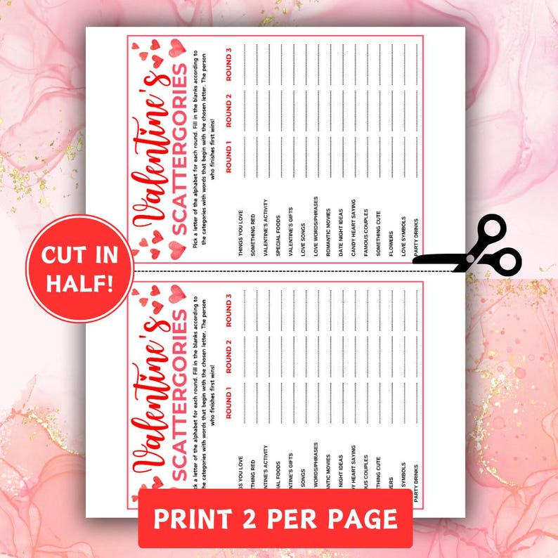 Valentine's Day Scattergories Game, Printable Valentine Game ...