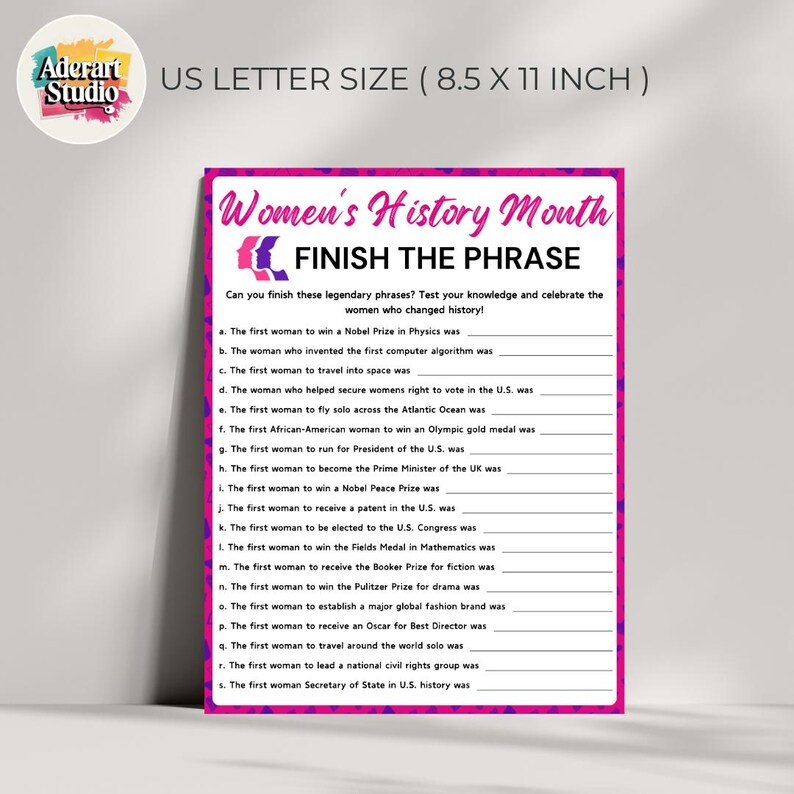 Women's History Month Finish the Phrase Game, Women's Day Trivia Game ...